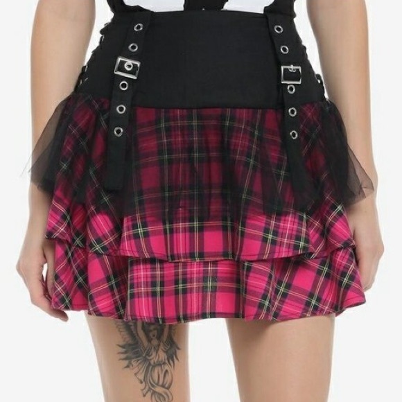 Hot Topic | Skirts | Hot Topic Y2k Grunge Plaid Pink And Black Layered ...